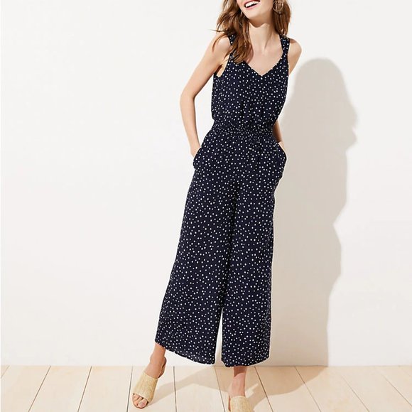 LOFT | Pants & Jumpsuits | Loft Gorgeous Polka Dot Smocked Jumpsuit ...